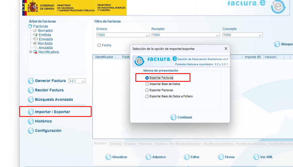 Importar facturas - Facturae